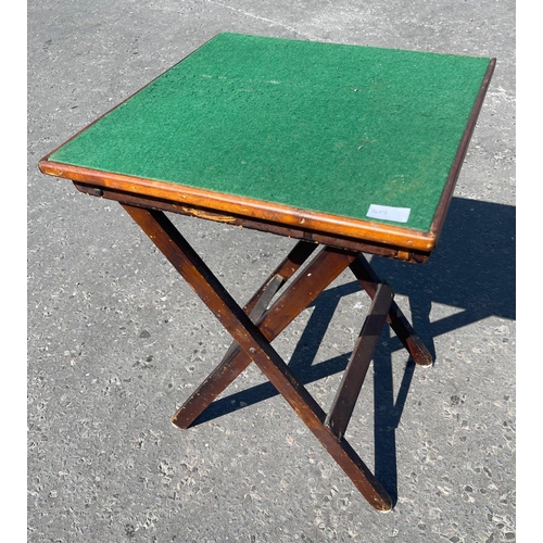 A small vintage green felt-covered folding card table 2ft square top ...