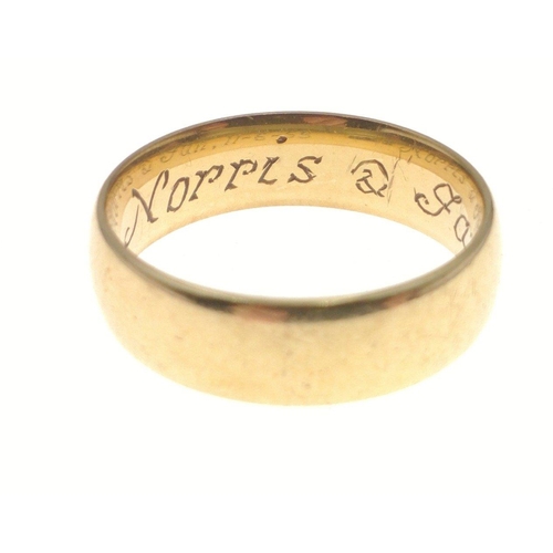 A gent's gold ring size V, with internal inscription, carrying full 375 ...