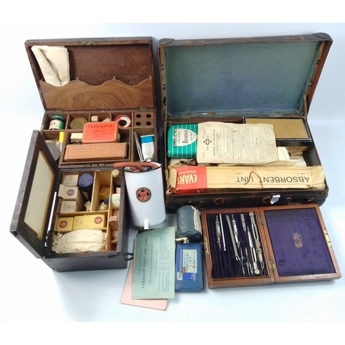 Three vintage wooden medical kits, one marked PARAGON with vintage ...