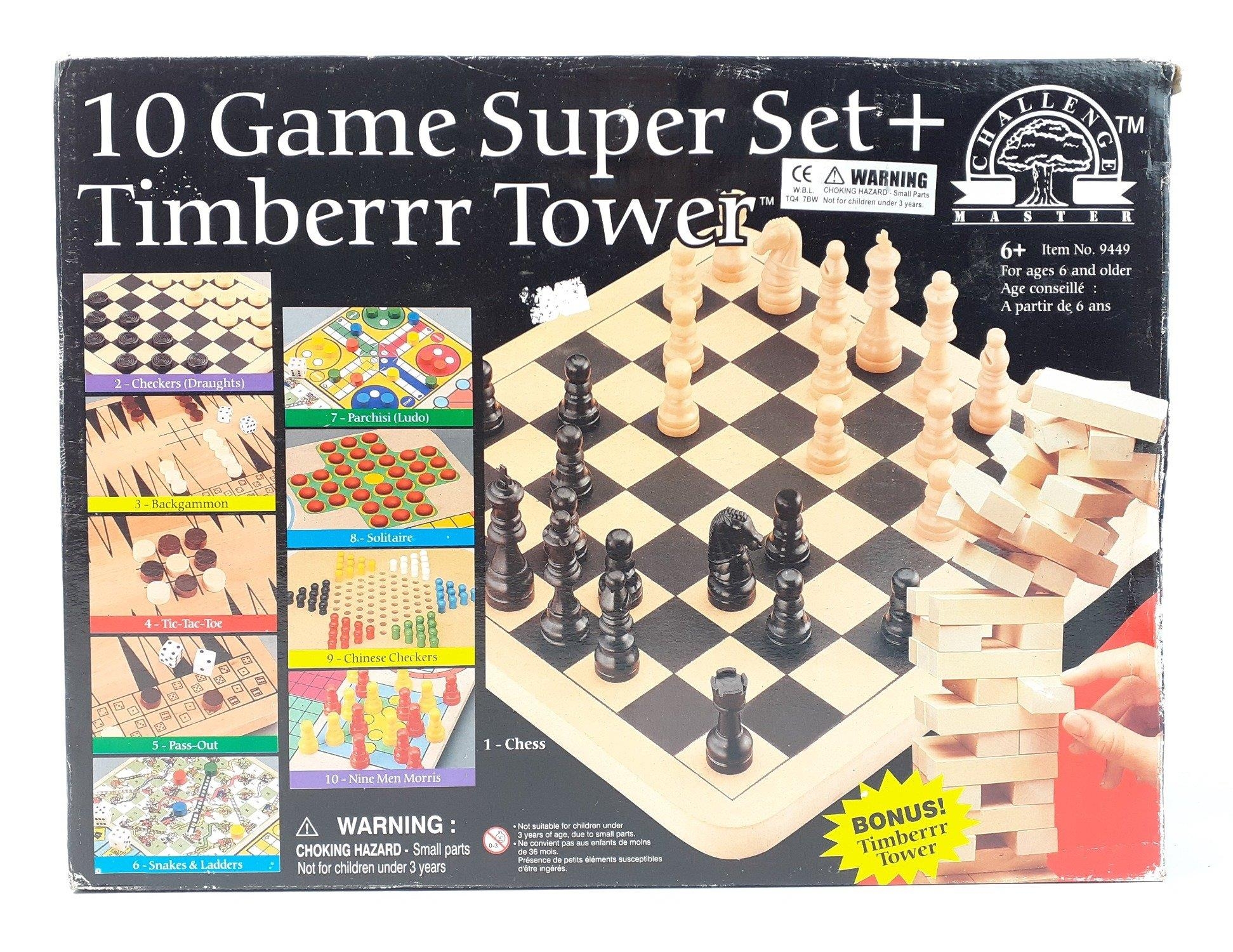 A ten game super set + Timberrr Tower to include chess, ludo, checkers ...