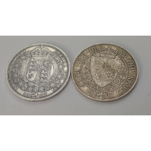 Two Victoria silver Half Crown coins. 1897 dull but with good detail ...