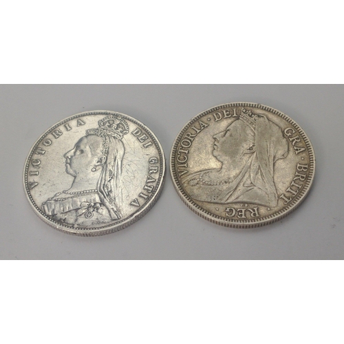 Two Victoria silver Half Crown coins. 1897 dull but with good detail ...