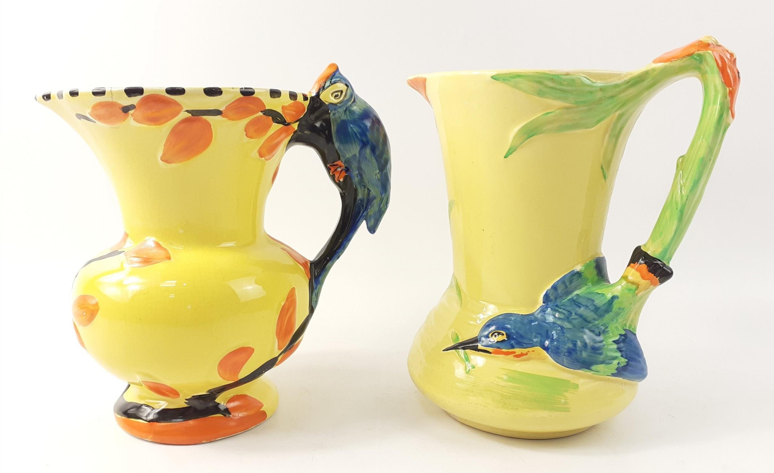 Two vintage bird themed jugs one by BURLEIGH WARE each 20cm tall, other ...