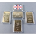 Five modern replica gold plated ingots to include a Nazi bar, two Swiss ...