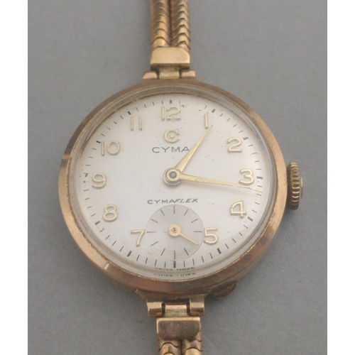 CYMA Cymaflex gold cocktail watch. 375 stamp to case and clasp. Total ...