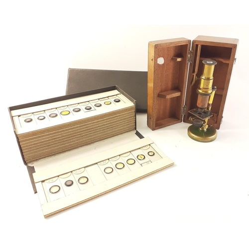 An interesting old brass small desk MICROSCOPE. Some wear, foxing to ...