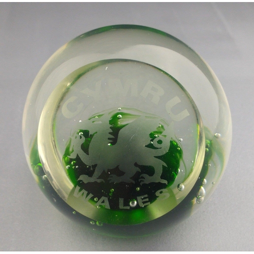 A STRIKING CYMRU WALES green and clear glass paperweight - dimension ...