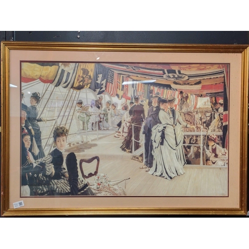 JAMES TISSOT print entitled 'The Ball' of a ship's aft deck decorated ...