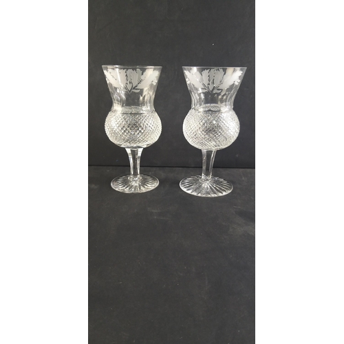 Two stunning EDINBURGH CRYSTAL Thistle Pattern wine goblets. Both with ...