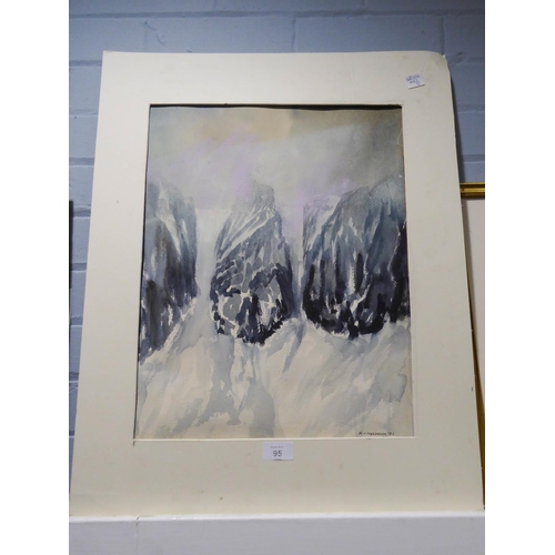 KIM MELDRUM WATERCOLOUR DRAWING, heightened‘Bowfell Buttress’ Signed ...