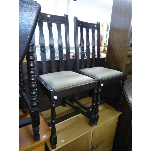 AN OAK REPRODUCTION PRIORY COURT CUPBOARD, A DROP-LEAF DINING TABLE ...