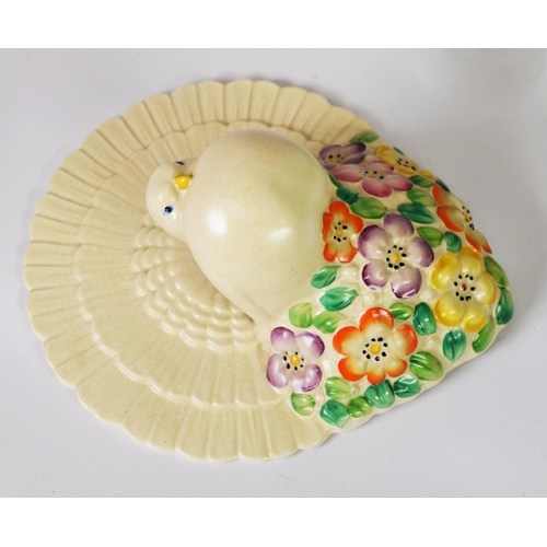 SOLIAN WARE ART DECO CERAMIC WALL POCKET IN THE FORM OF A FAN TAILED ...