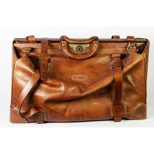 VERY LARGE BROWN LEATHER GLADSTONE BAG with short or long buckle ...