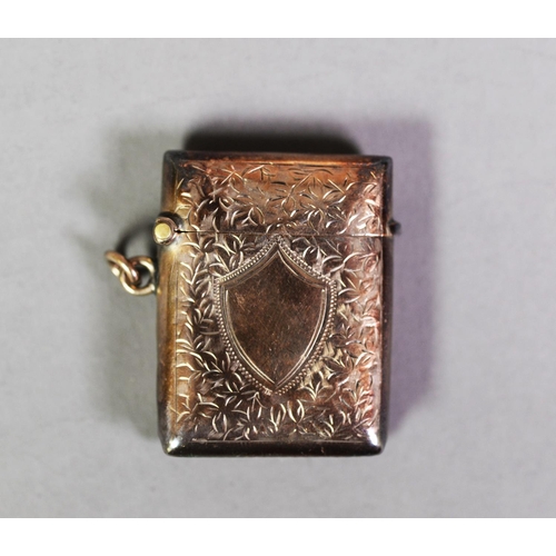 EDWARDIAN 9ct GOLD VESTA BOX, rectangular with all-over engraved ...