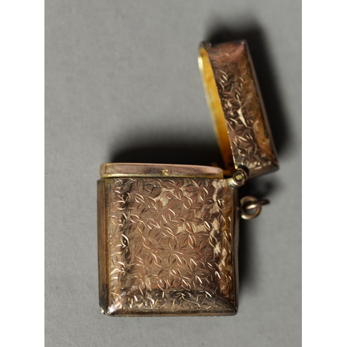 EDWARDIAN 9ct GOLD VESTA BOX, rectangular with all-over engraved ...