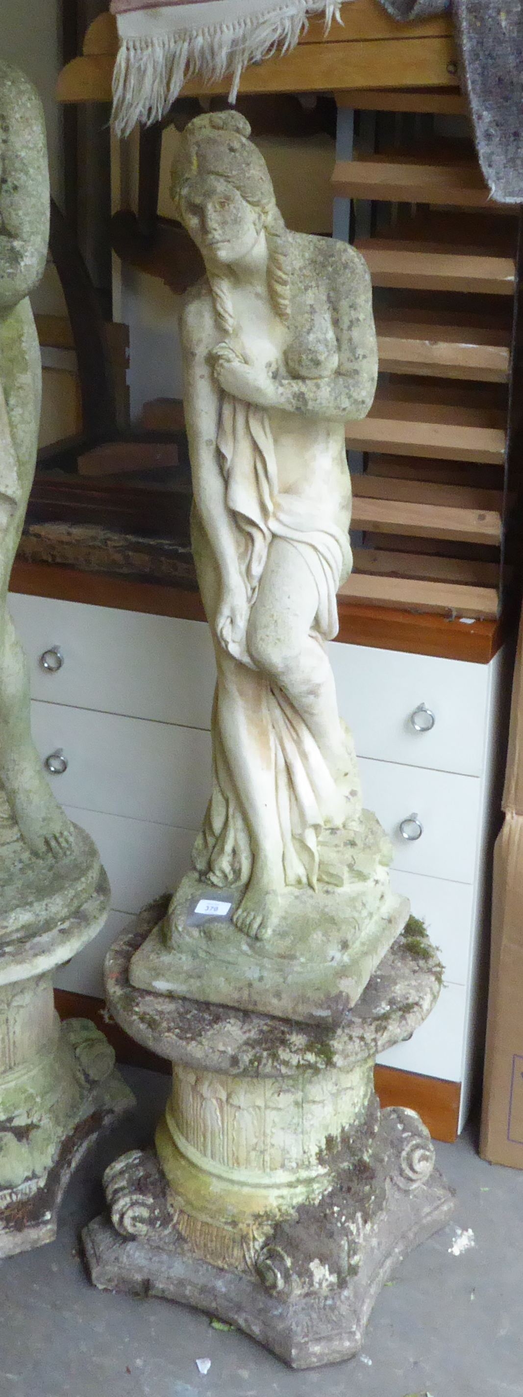 1970's COMPOSITE STONE GARDEN STATUE, IN THE FORM OF A SEMI-NUDE FEMALE ...