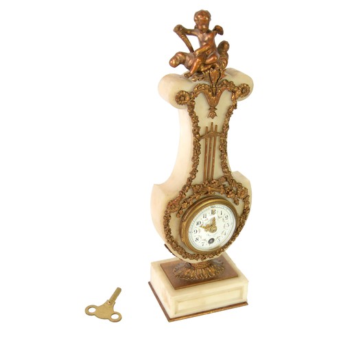 EARLY 20th CENTURY WHITE ALABASTER AND ORMOLU MANTEL CLOCK with French ...