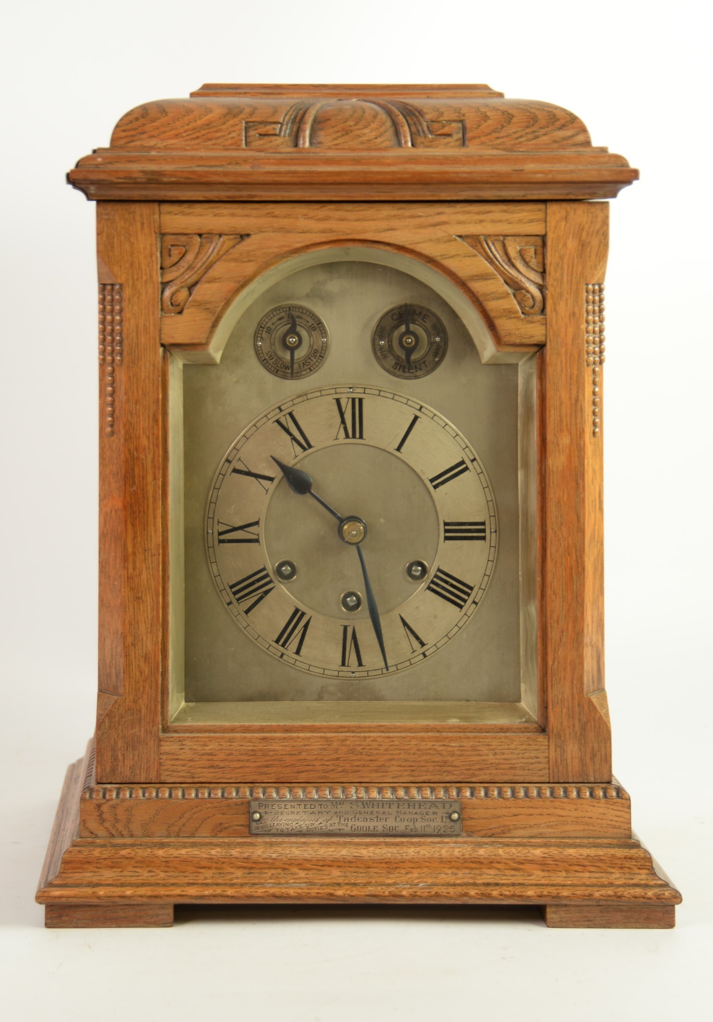 GUSTAV BECKER ART DECO OAK CASED PRESENTATION MANTLE CLOCK, the ...
