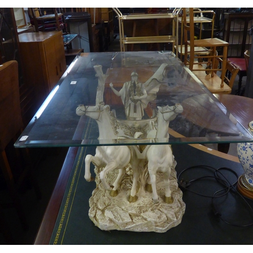 A COMPOSITE FIGURAL COFFEE TABLE FEATURING A GLADIATOR RIDING A CHARIOT ...
