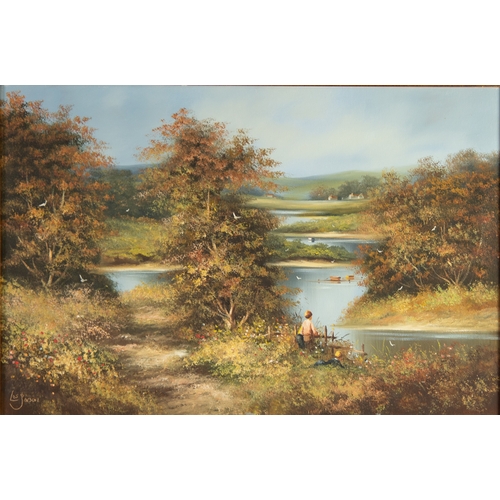 LES PARSONS (1945)OIL ON CANVAS River scene with two children in the ...