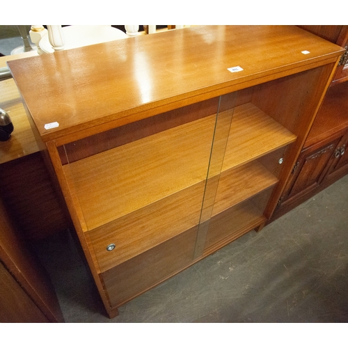SAPELE MAHOGANY BOOKCASE, ENCLOSED BY TWO GLASS SLIDING DOORS
