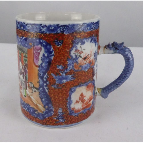 CHINESE QING DYNASTY PORCELAIN CYLINDRICAL MUG, with scaly dragon ...