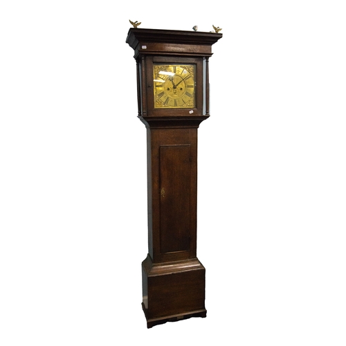EIGHTEENTH CENTURY OAK LONGCASE CLOCK SIGNED BRIDGES, WIGAN, the 10 ¾ ...