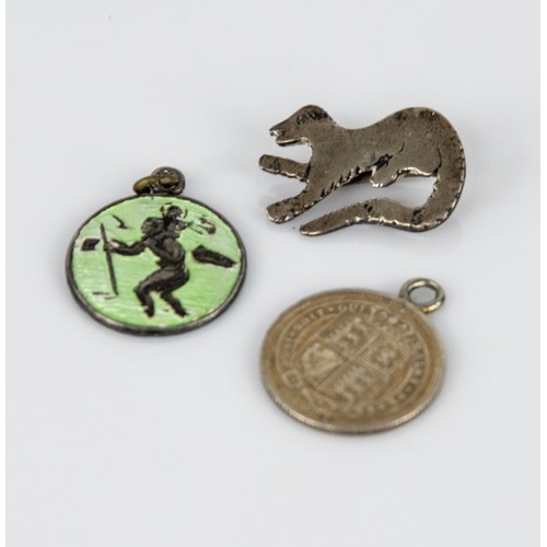 SILVER COLOURED METAL 'ERMINE' PILGRIM'S BADGE; SILVER ENAMELLED SMALL ...