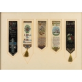 FIVE SILK BOOKMARKS MOUNTED AND FRAMED AS ONE, Christmas and birthday ...