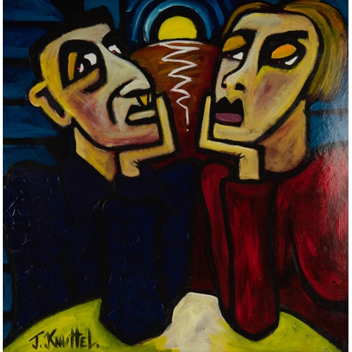 JONATHAN KNUTTEL (1972)ACRYLIC ON CARDTwo figures seated at a table ...