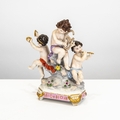 LATE 19TH CENTURY GERMAN PORCELAIN GROUP OF THREE PUTTI MUSICIANS, all ...