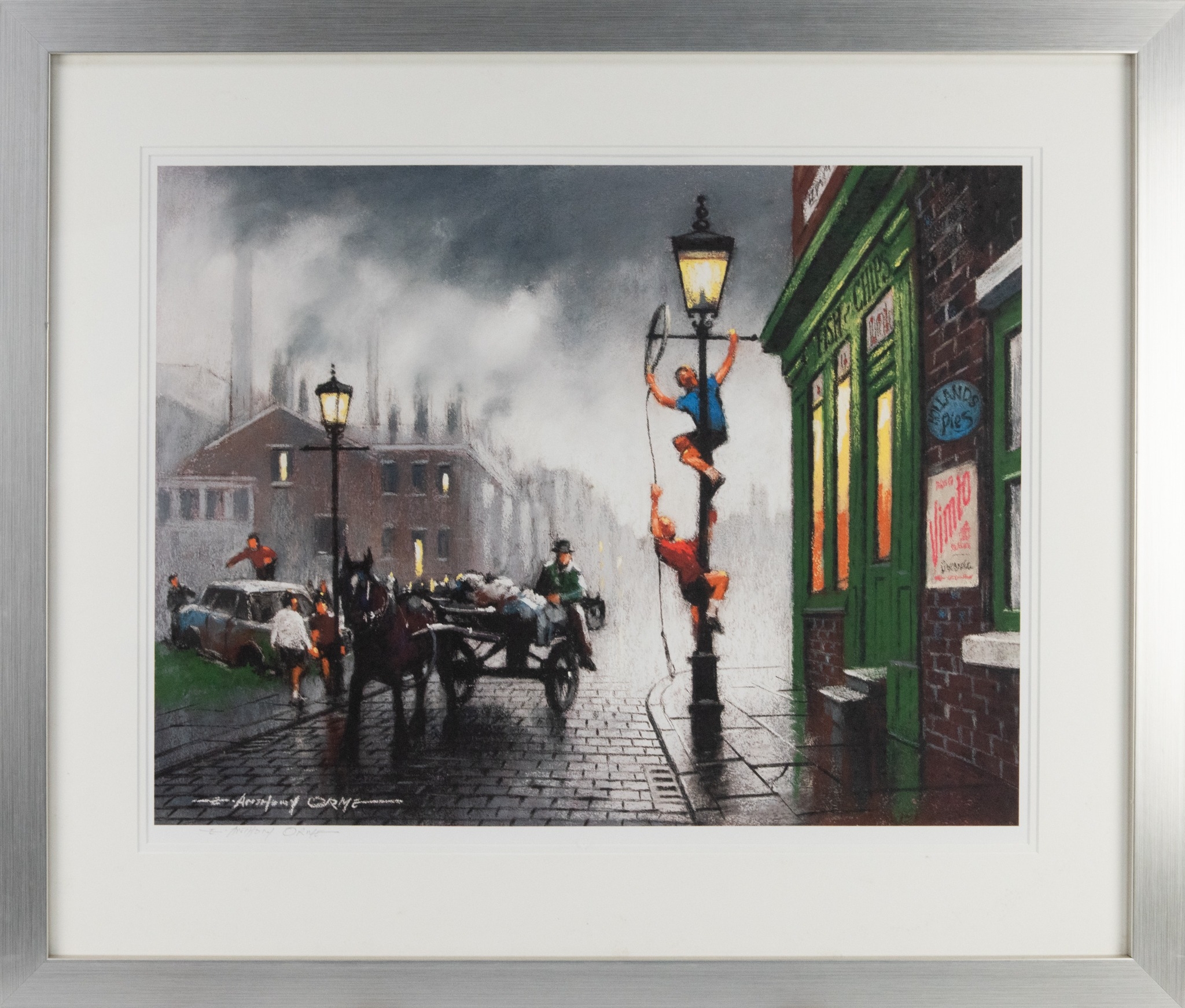 ANTHONY ORME ARTIST SIGNED COLOUR PRINTBygone street scene with rag-n-bone man and children climbing