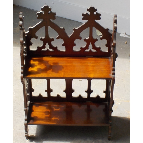 GOTHIC STYLE MAHOGANY SMALL TWO TIER RACK, 12" WIDE, 1'7" HIGH