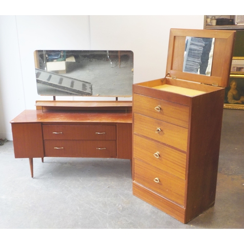 LONG LOW DRESSING TABLE WITH FULL WIDTH MIRROR; AND A BACHELOR’S CHEST ...