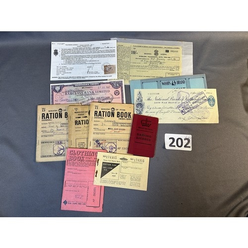 Vintage paperwork to include ration books, clothing books, etc.