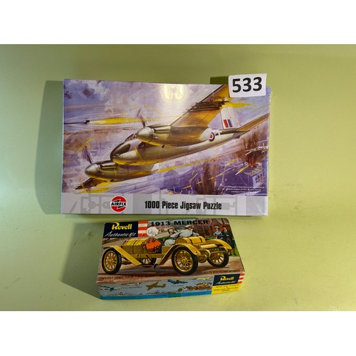 Airfix puzzle (unopened) and Mercer model car kit