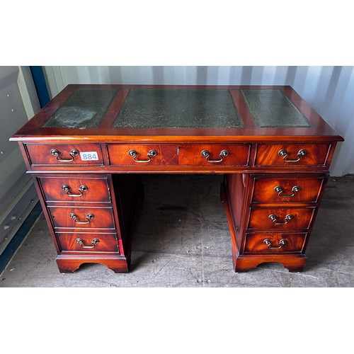 Leather topped captains desk with key - 80cms(H) x 123cms(W) x 62cms(D ...
