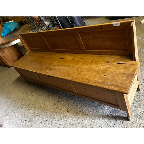 Large pine bench with back and storage under - 203cms long