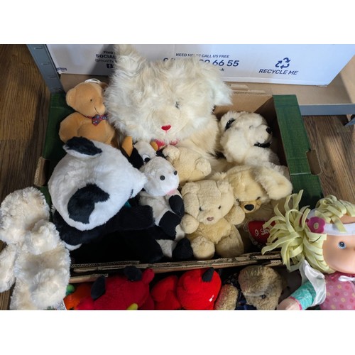 Assorted soft toys and plush animals in various sizes and designs.