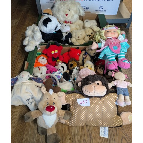 Assorted soft toys and plush animals in various sizes and designs.