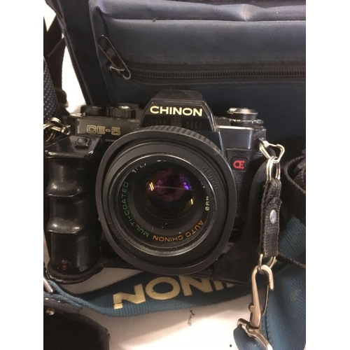 VINTAGE CHINON CAMERA, ACCESSORIES IN BAG & OLYMPUS TRIP AF 31