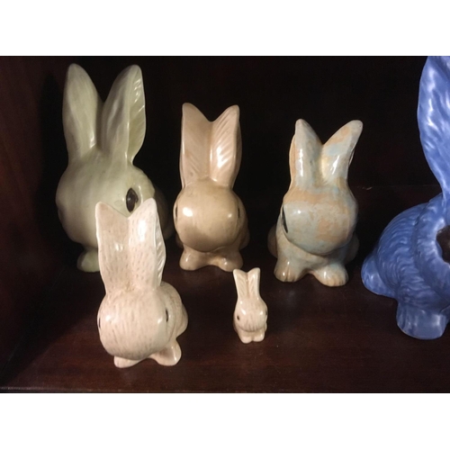 11 VARIOUS SIZED SYLVAC RABBITS IN BEIGE, BLUE & GREEN WITH SYLVAC ...