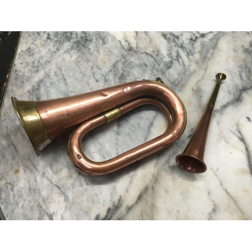 COPPER & BRASS BUGLE MARKED 'PREMIER' BRITISH MADE 1940 WITH CROWS FOOT ...