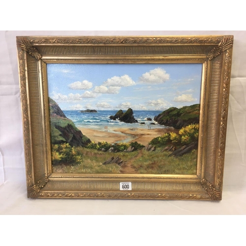 BILL WAUGH OIL ON CANVAS BEACH SCENE, SIGNED, 20'' X 16.5''