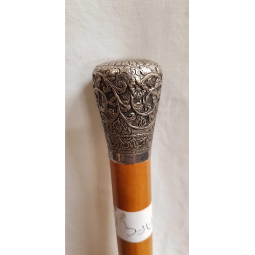ETHNIC WALKING CANE & 4 WHITE METAL & SILVER TOP CANES