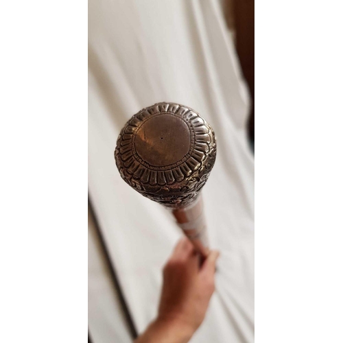 ETHNIC WALKING CANE & 4 WHITE METAL & SILVER TOP CANES