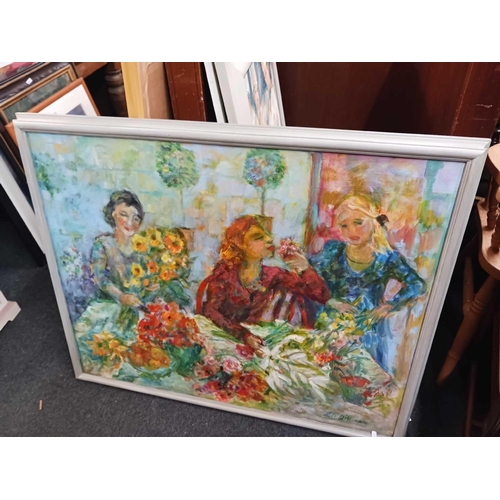 OIL ON CANVAS, CAFE SCENE, FRAMED PASTEL BY GLO WILLIAMS OF CHEFS & AN ...