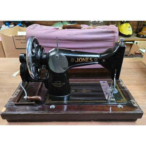 VINTAGE HAND JONES SEWING MACHINE WITH CASE