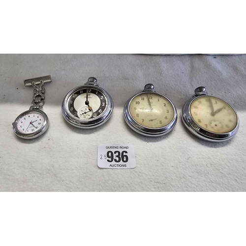 3 POCKET WATCHES & 1 LAPEL WATCH