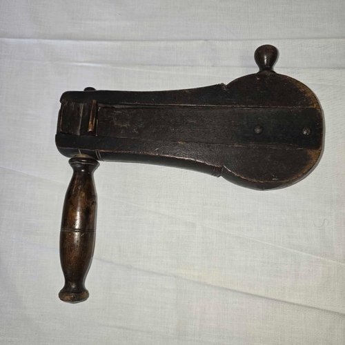 WW I PERIOD WOODEN GAS RATTLE WITH TURNED HANDLE